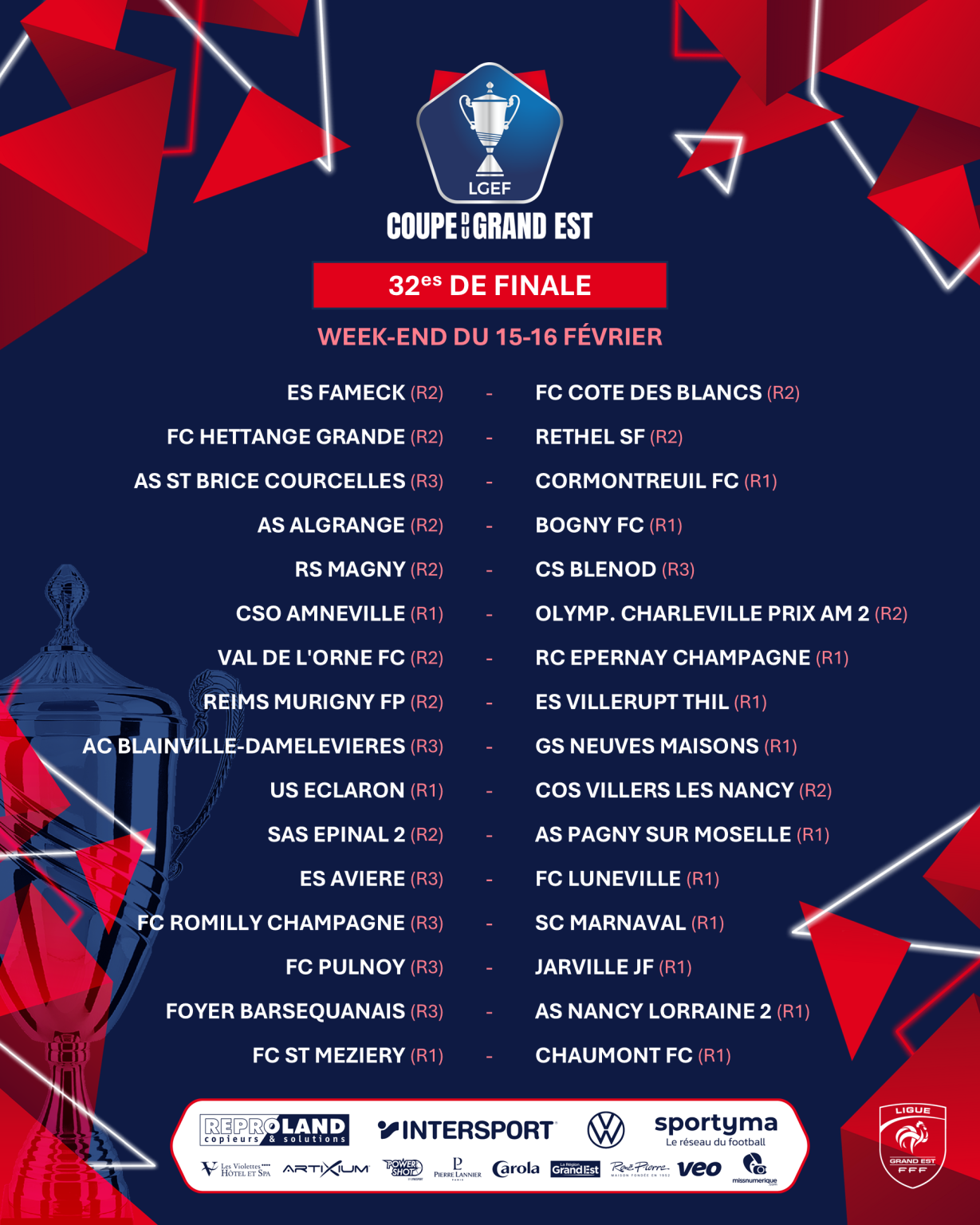 Coupe du Grand Est, le tirage des 32es de finale ! – LIGUE DU GRAND EST ...